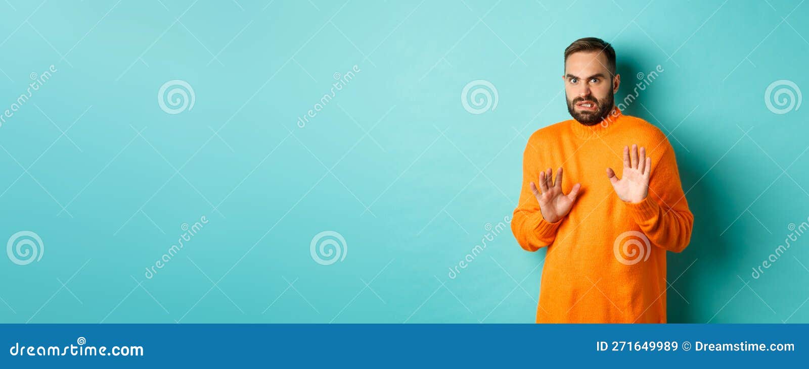 Alarmed Guy Shaking Hands in Rejection, Declining and Stepping Away ...