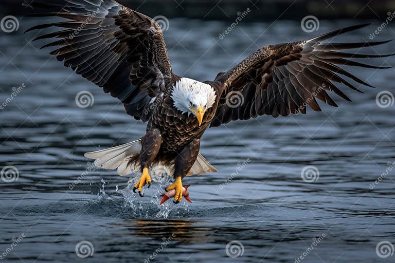 Alaska Bald Eagle Attacking a Fish Stock Illustration - Illustration of ...