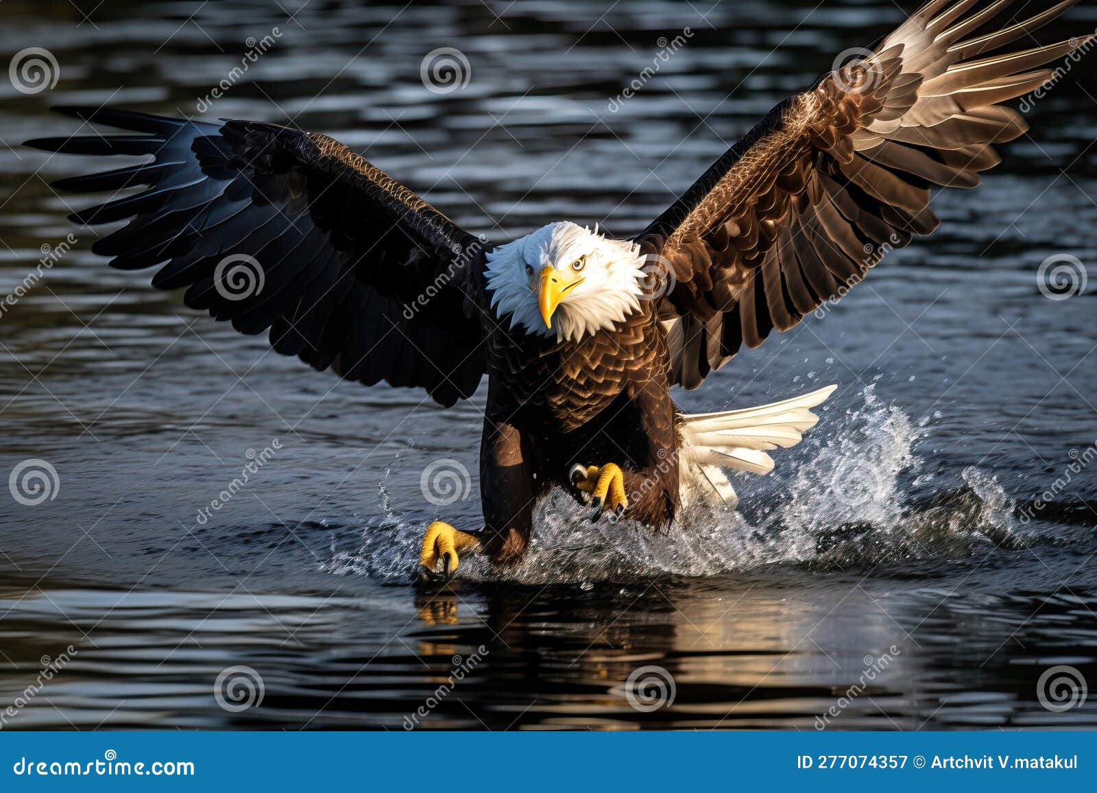 Alaska Bald Eagle Attacking a Fish Stock Illustration - Illustration of ...