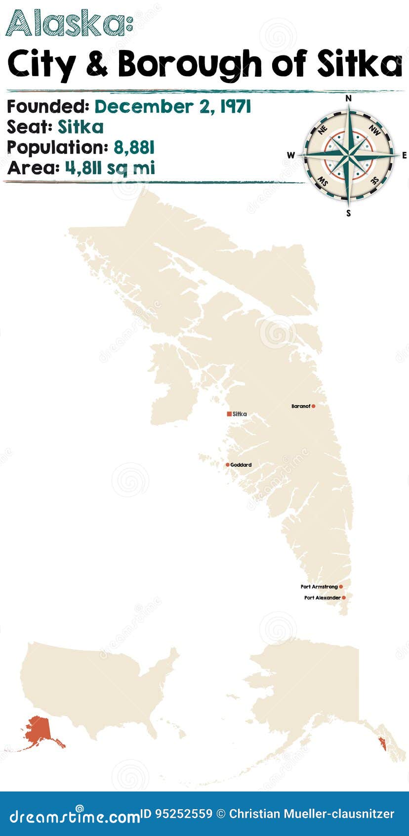 Alaska: City and Borough of Sitka Stock Vector - Illustration of ...