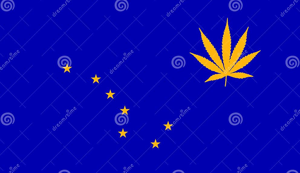 Alaska Flag with Marijuana Leaf Stock Image - Image of rendering ...