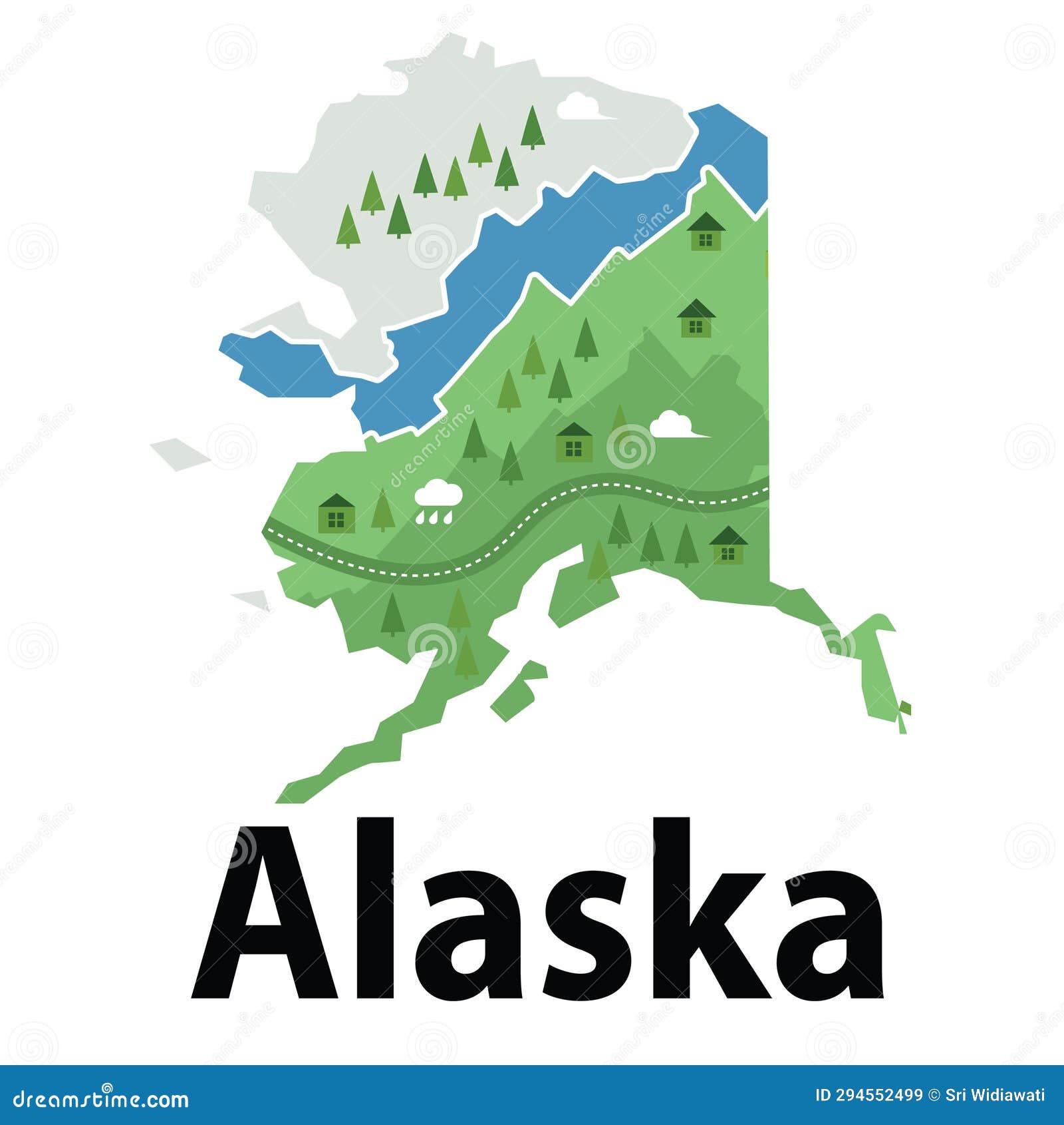 Alaska Map Drawing Illustration Cartoon Style Natural Graphic Forest ...