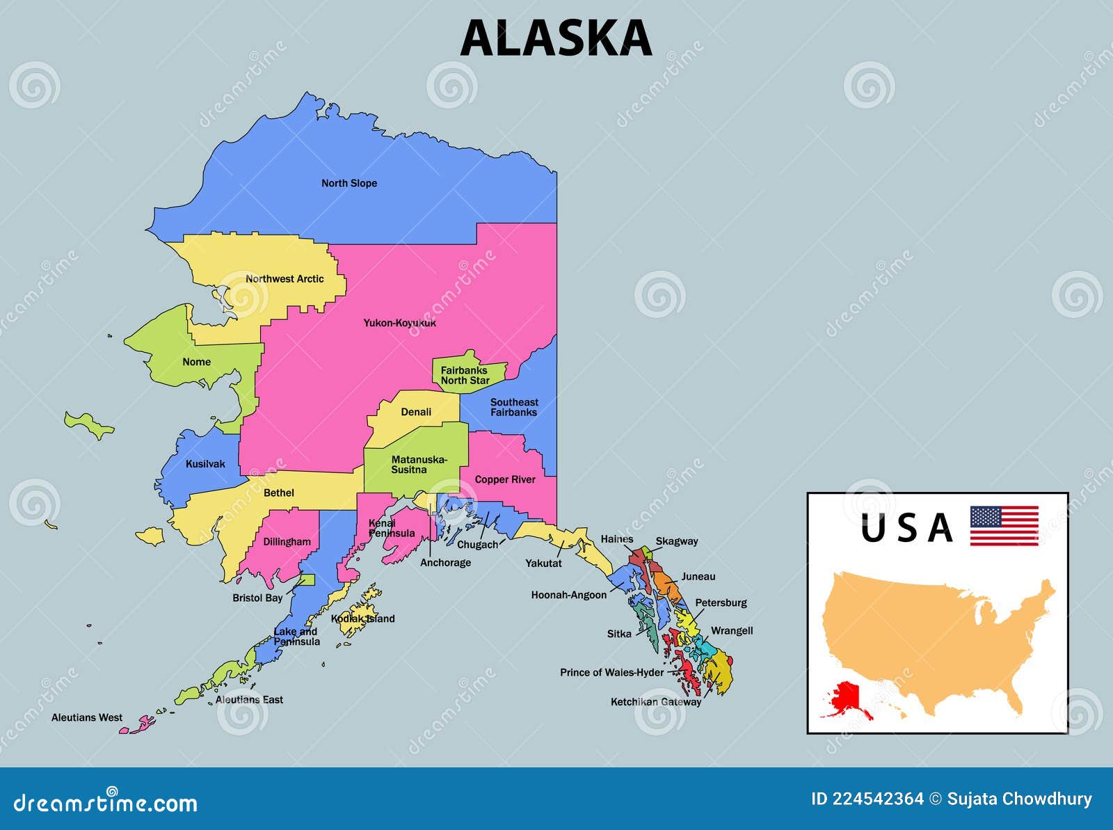 Alaska Map. Alaska Map With Neighboring Countries And Border In Outline ...