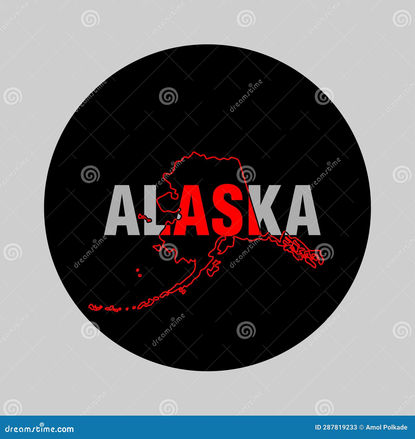 Alaska Map Typography with Black Round Stock Vector - Illustration of ...
