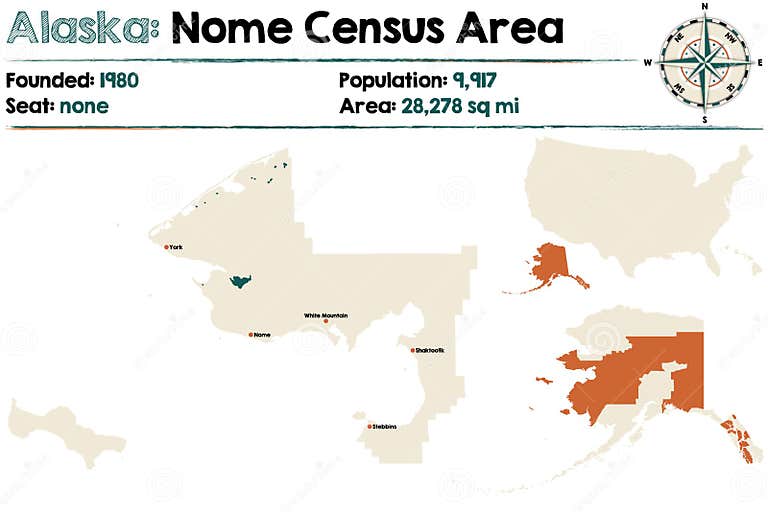 Alaska: Nome Census Area stock vector. Illustration of cities - 95294813