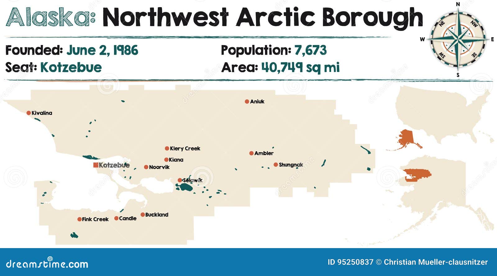 Alaska: Northwest Arctic Borough Stock Vector - Illustration of federal ...