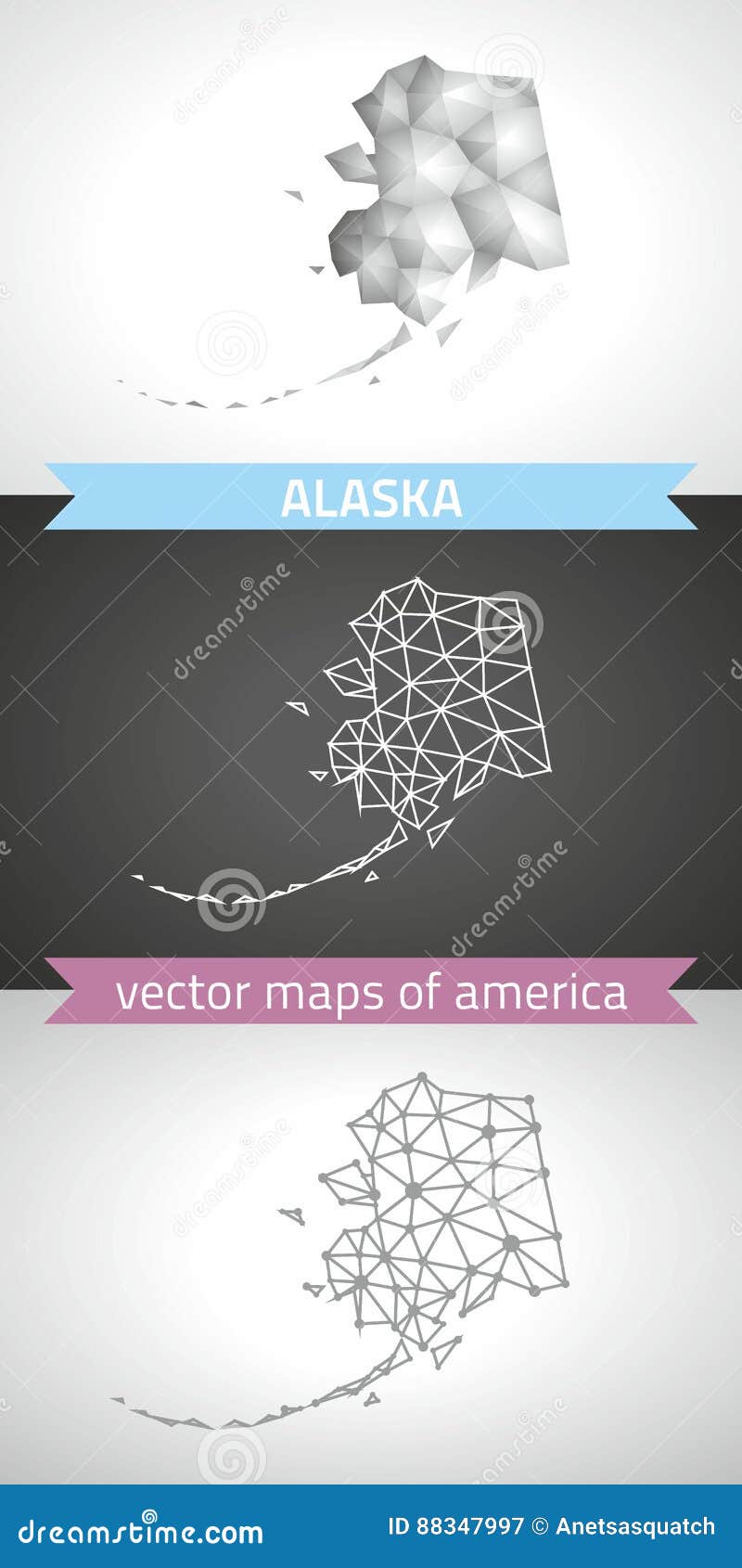 Alaska Set of Grey and Silver Mosaic 3d Polygonal Maps Stock Vector ...