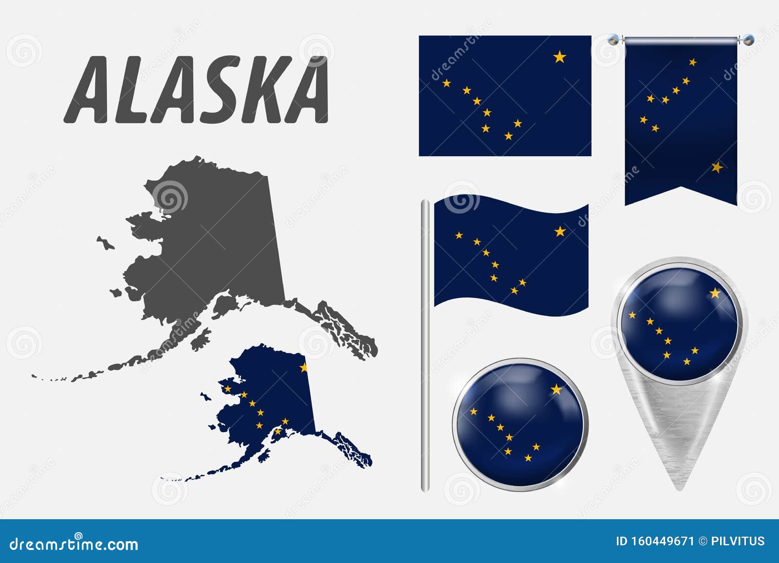ALASKA. Set of National Infographics Elements with Various Flags ...