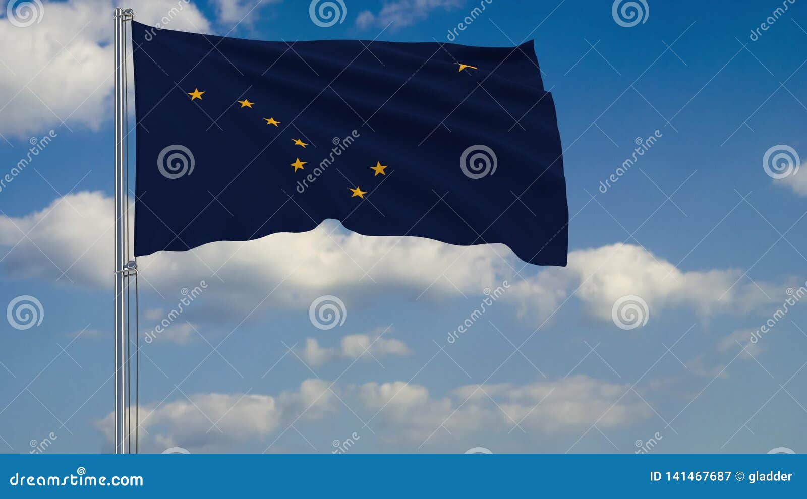 Alaska State Flag in Wind Against Cloudy Sky 3d Rendering Stock ...
