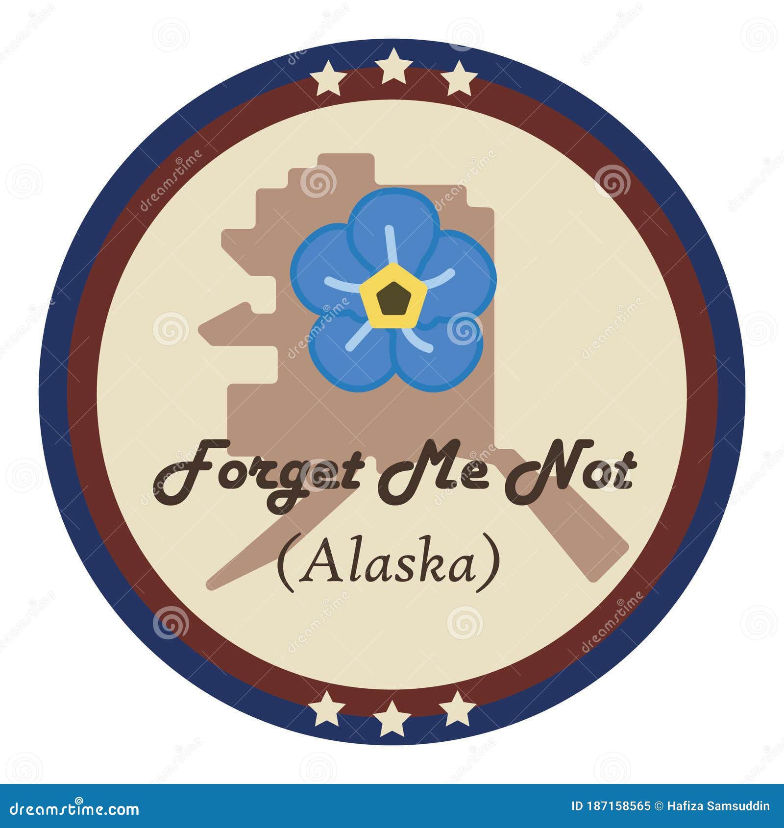 Alaska State with Forget Me Not Flower. Vector Illustration Decorative ...