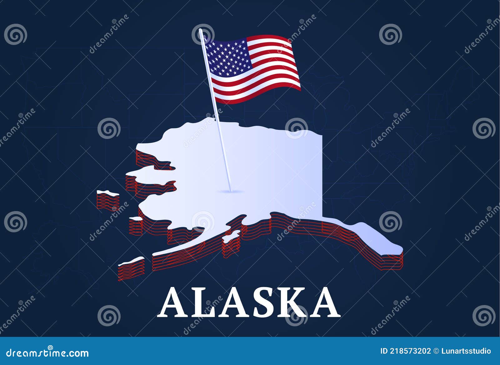 Alaska State Isometric Map and USA Natioanl Flag 3D Isometric Shape of ...