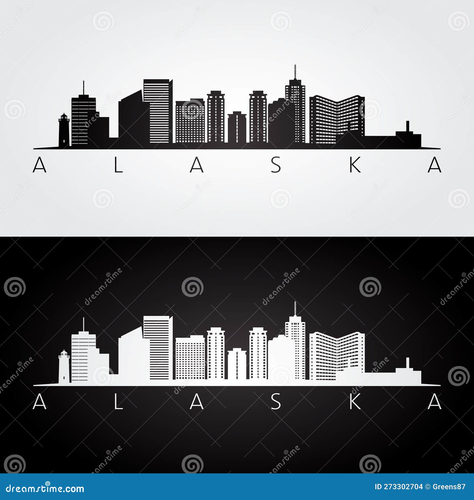 Alaska AK State Map USA. Black Silhouette And Outline Isolated Maps On ...