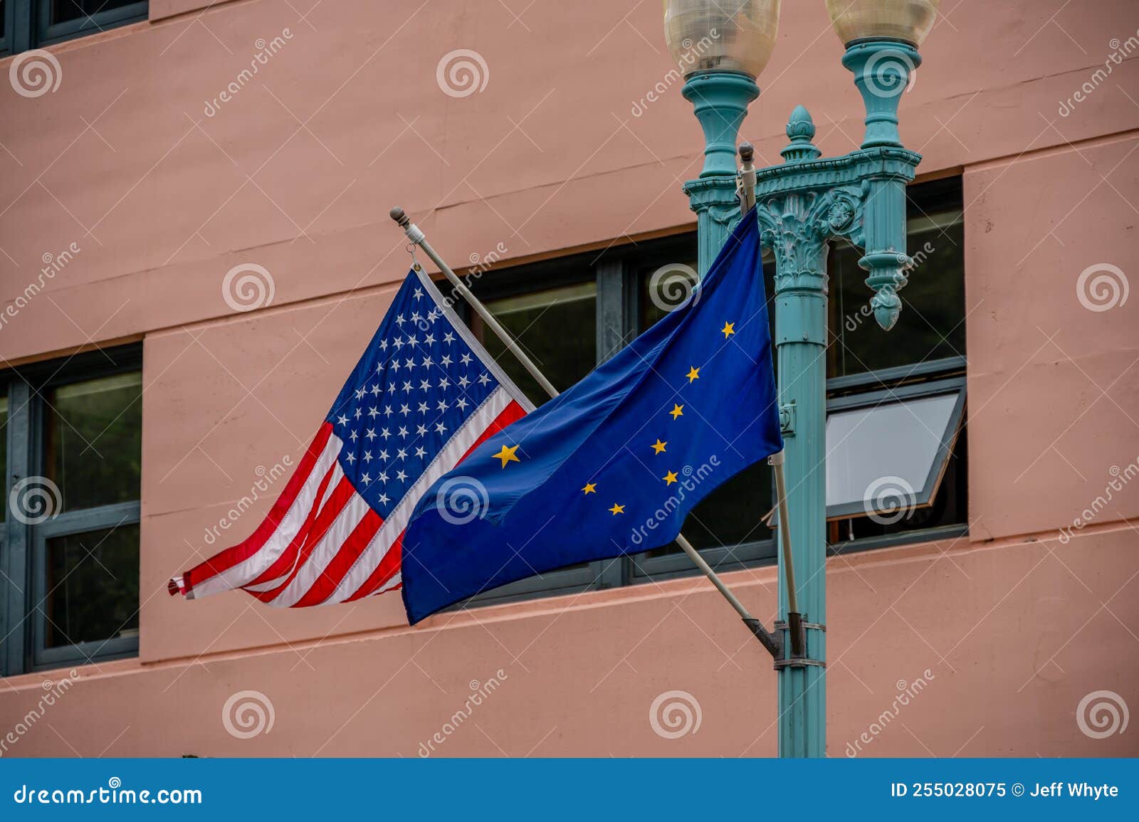 Alaska and US Flags Hanging in Ketchikan Stock Image - Image of star ...