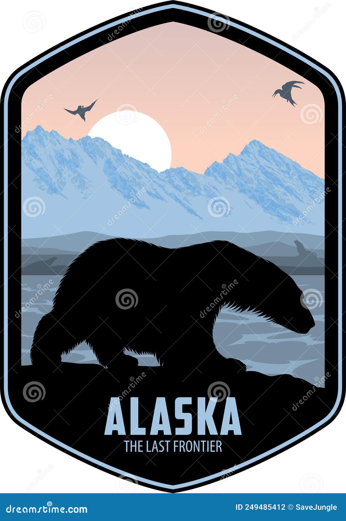 Alaska Vector Label with Polar Bear, Seal and Seagulls Stock Vector ...