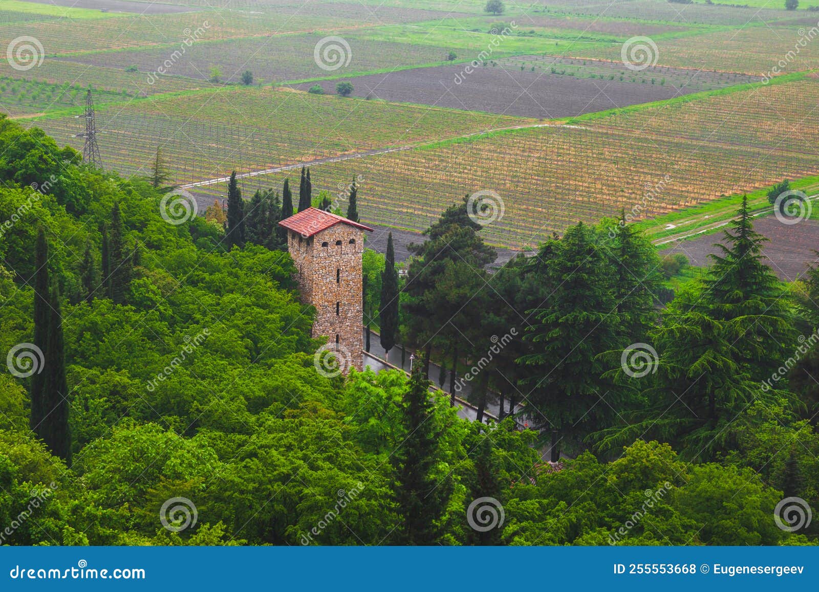 Alazani Valley. Landscape with an Old Tower Stock Photo - Image of ...
