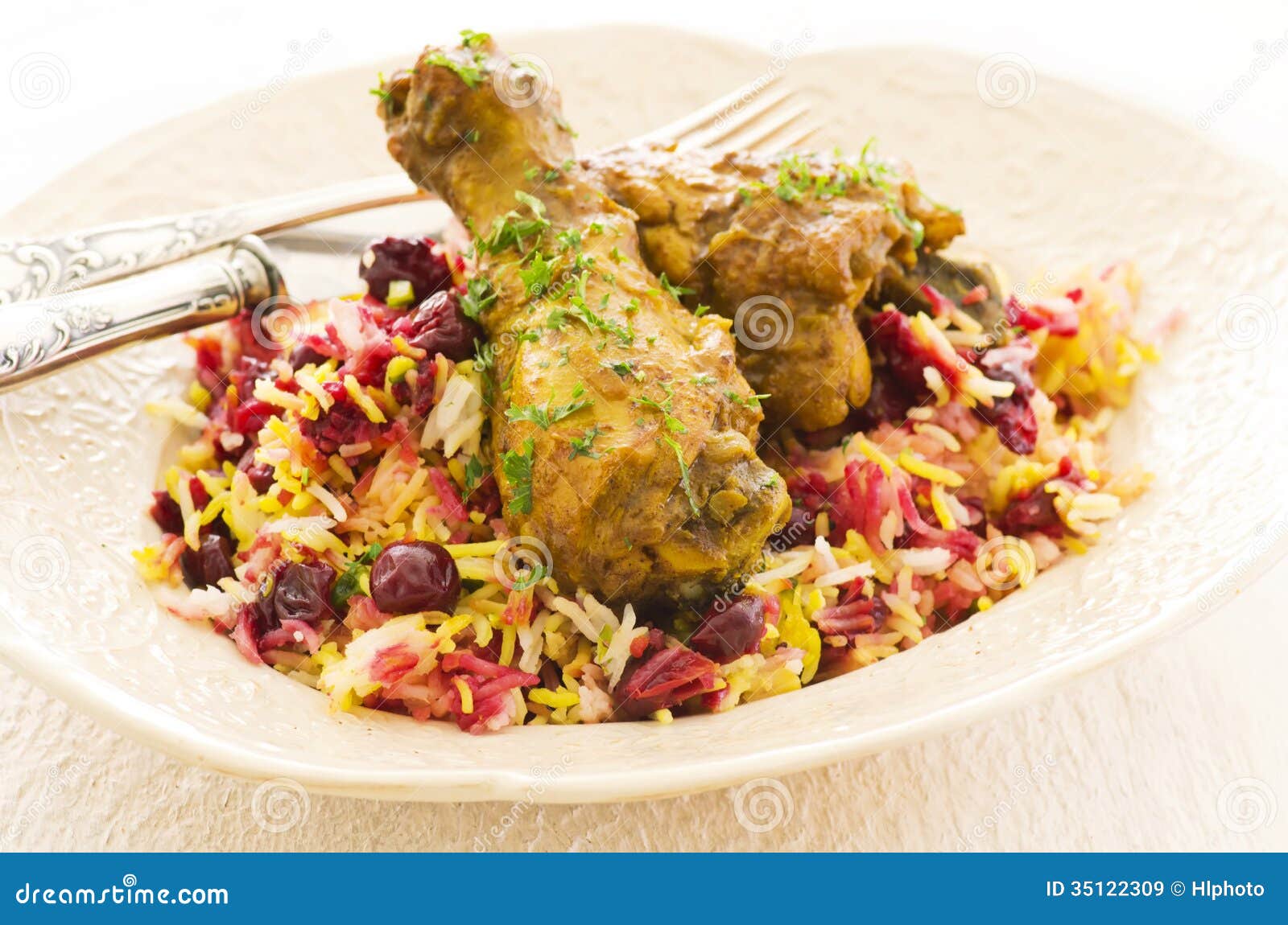 Albaloo Polow with Chicken stock image. Image of iran - 35122309