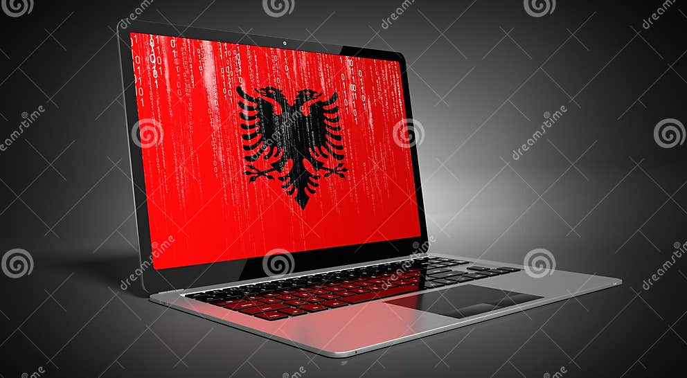 Albania - Country Flag and Binary Code on Laptop Screen Stock ...