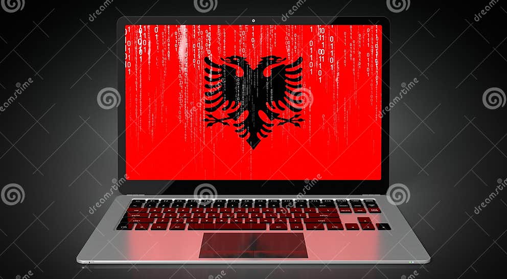 Albania - Country Flag and Binary Code on Laptop Screen Stock ...