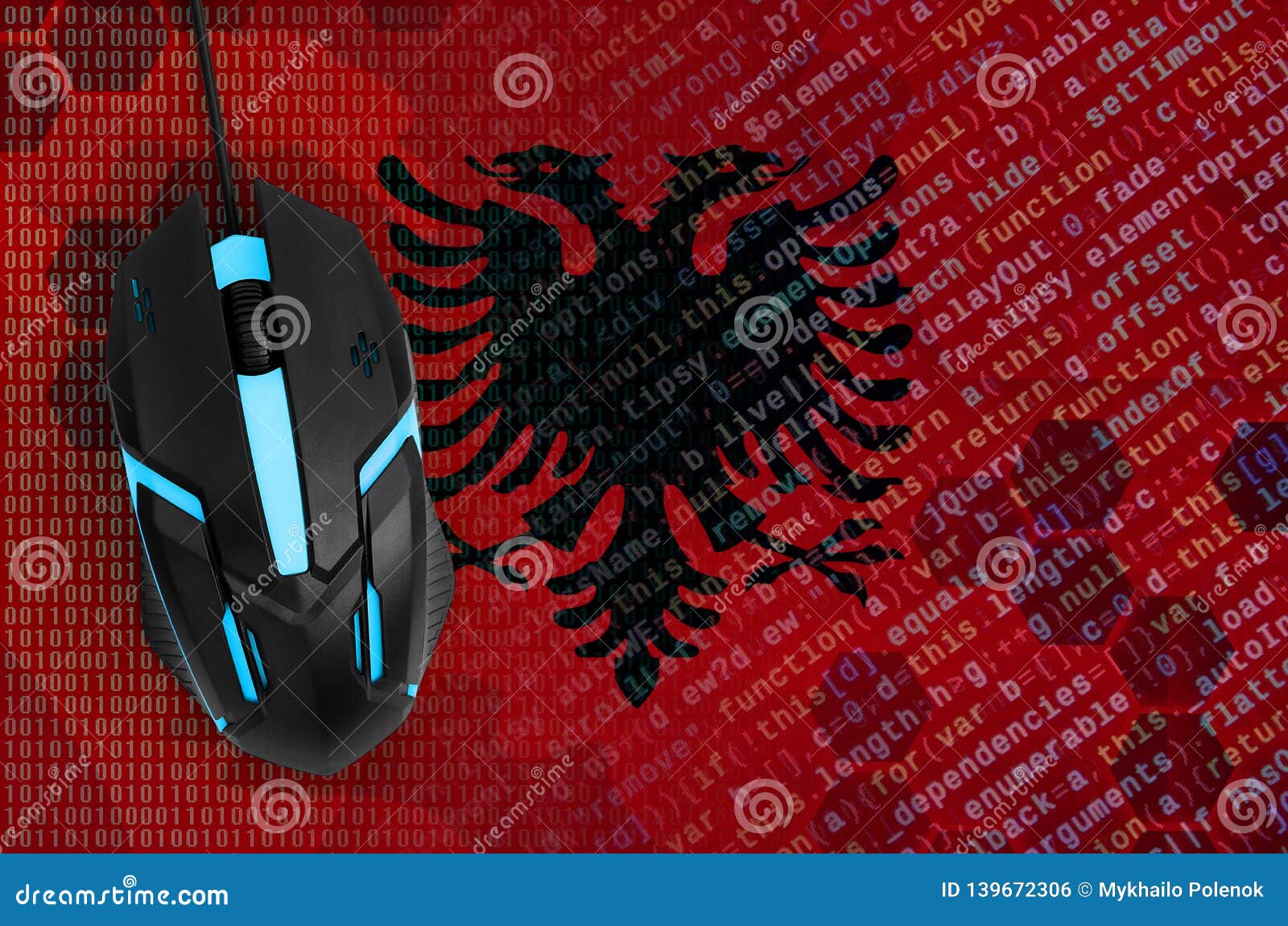 Albania Flag and Computer Mouse. Digital Threat, Illegal Actions on the ...