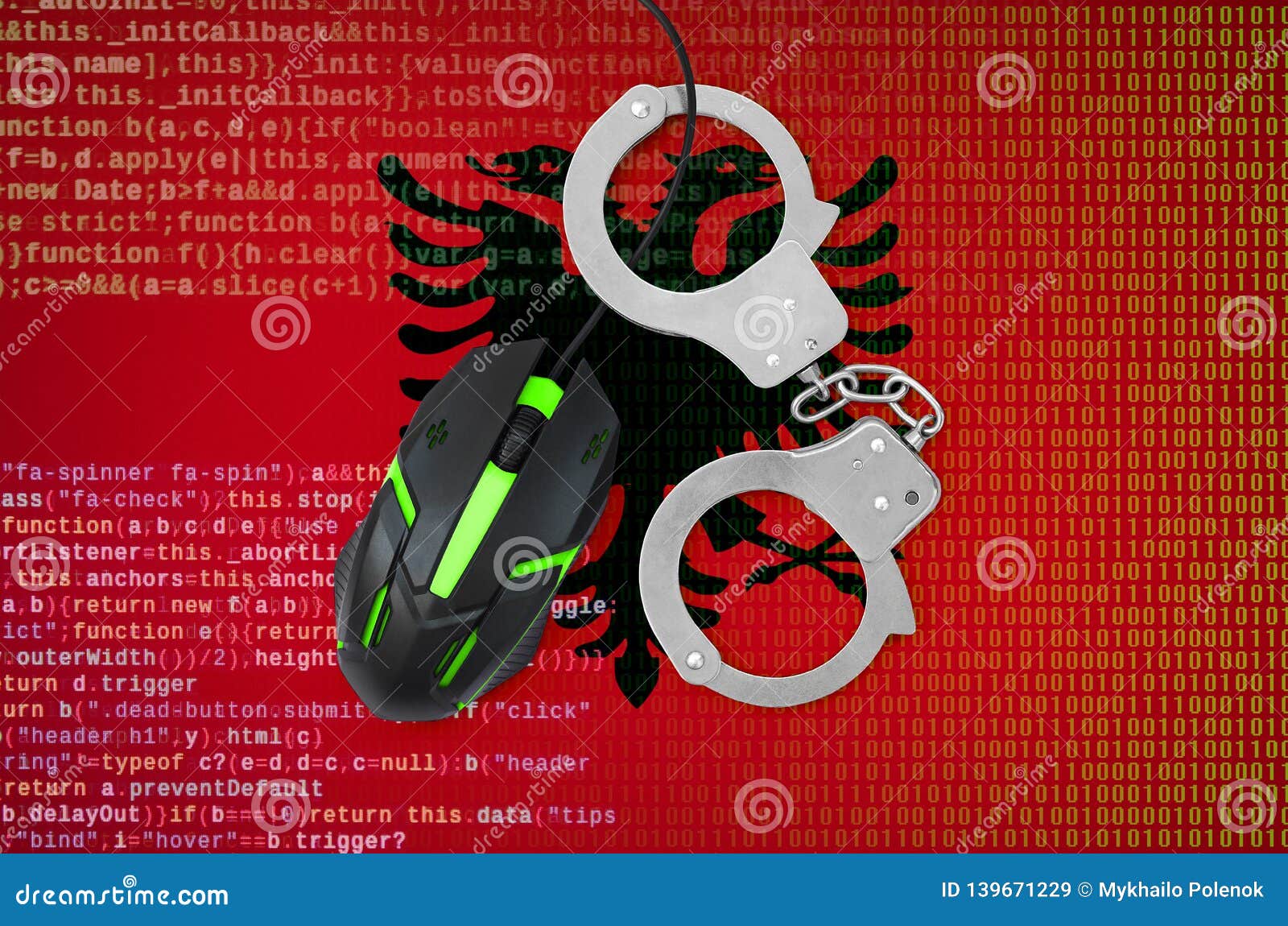 Albania Flag and Handcuffed Computer Mouse. Combating Computer Crime ...