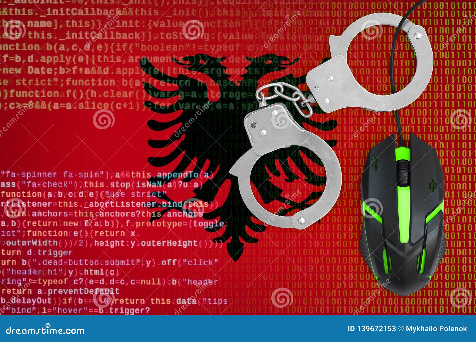 Albania Flag and Handcuffed Computer Mouse. Combating Computer Crime ...
