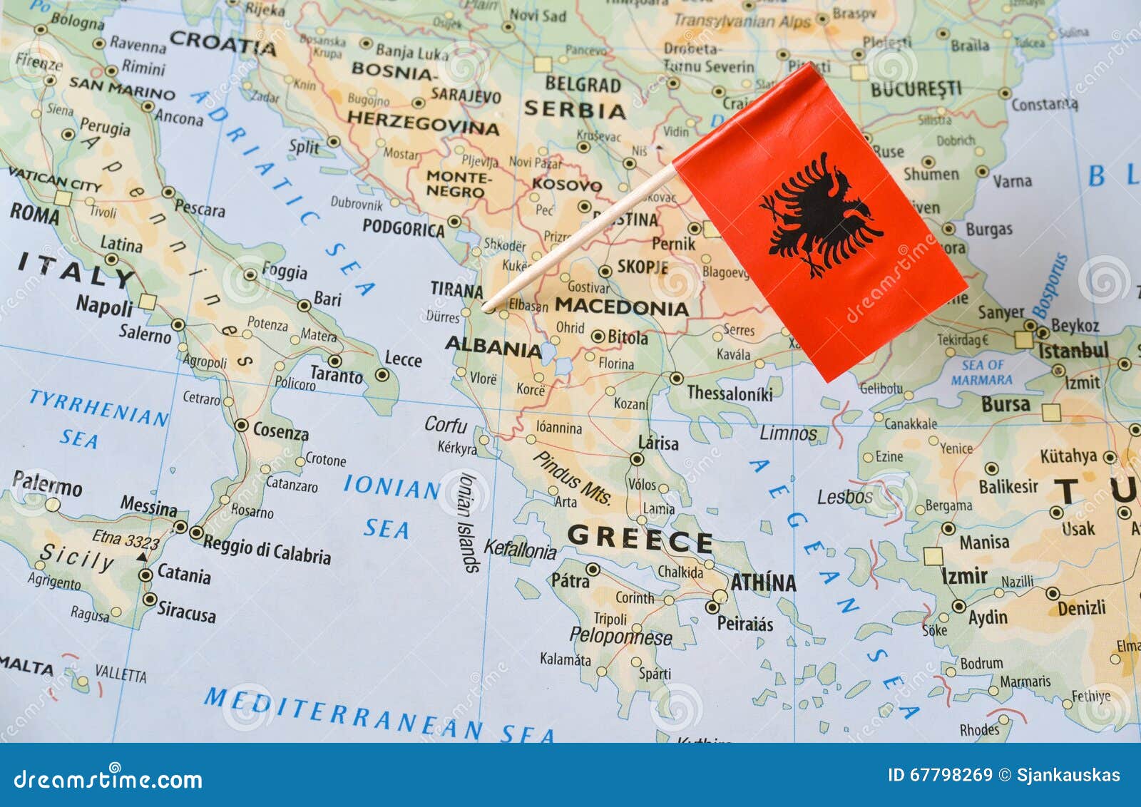 Albania flag pin on map stock image. Image of continent - 67798269