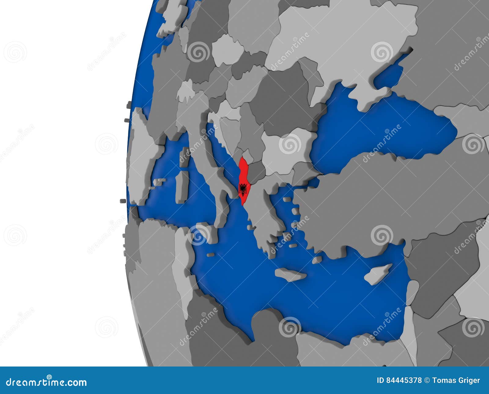 Albania on globe stock illustration. Illustration of borders - 84445378