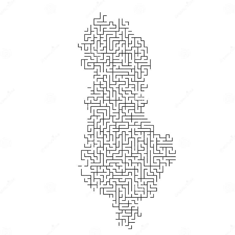 Albania Map from Black Pattern of the Maze Grid. Vector Illustration ...