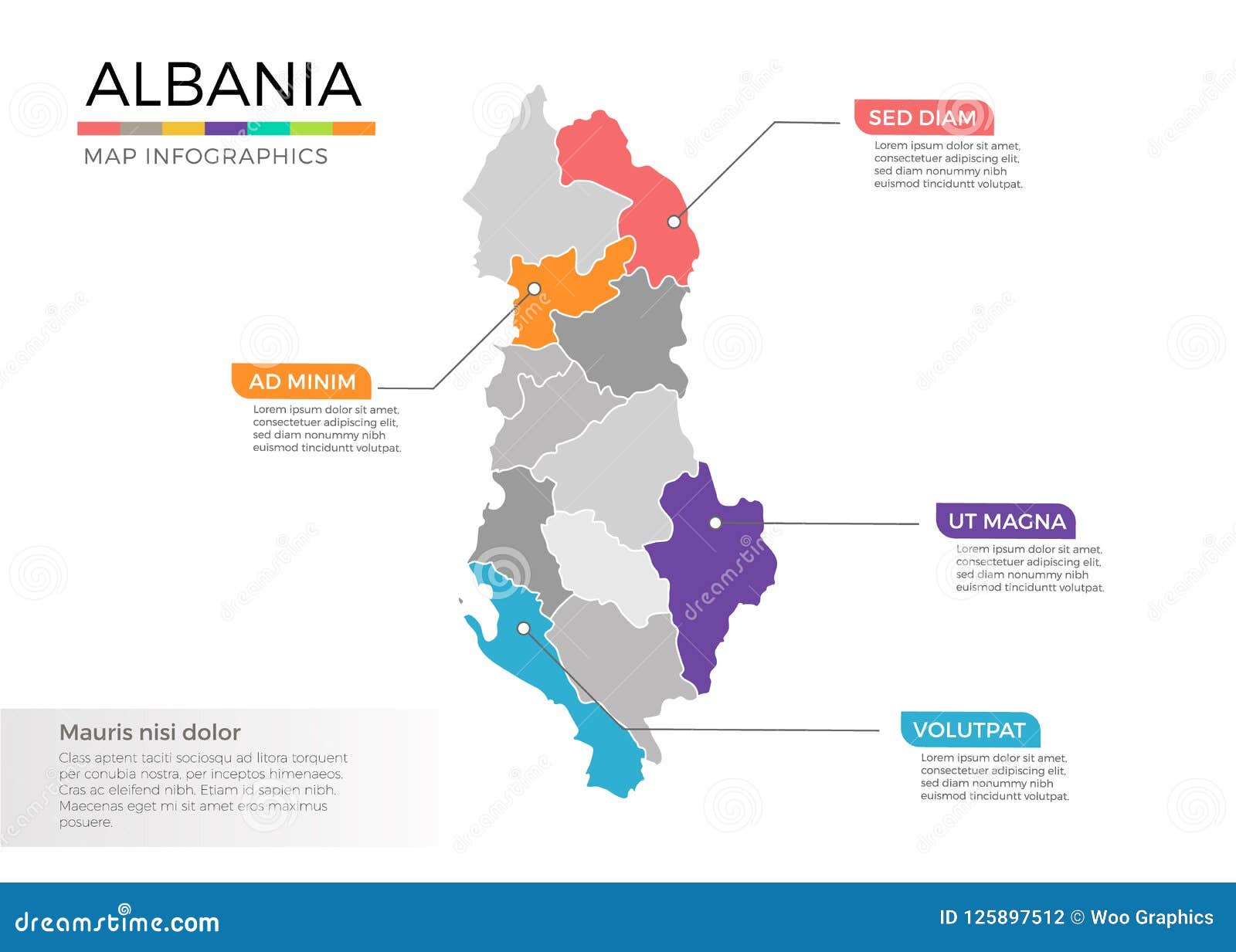 Albania Map Infographics Vector Template with Regions and Pointer Marks ...