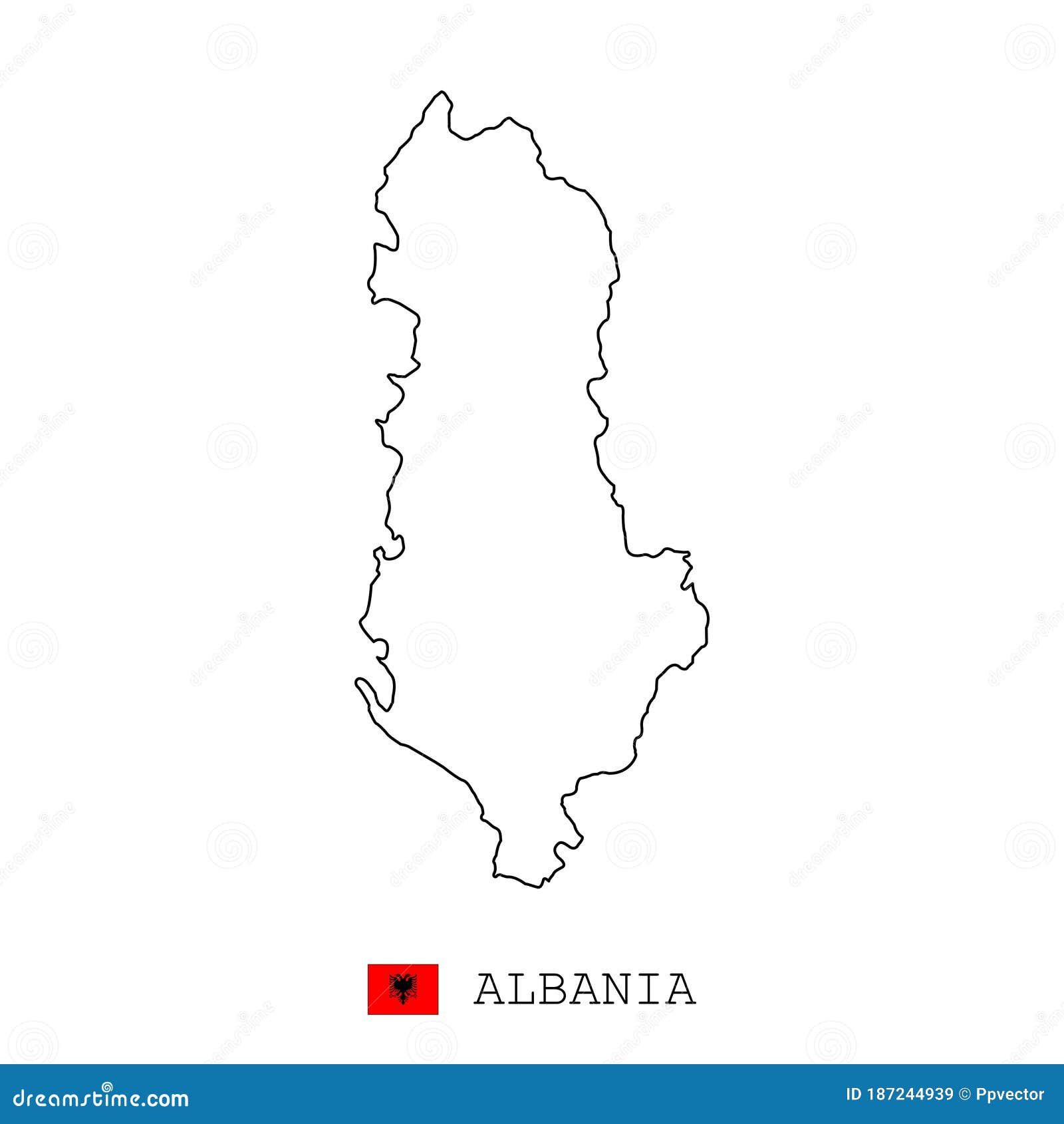 Albania Map Line, Linear Thin Vector Simple and Flag. Black on White ...