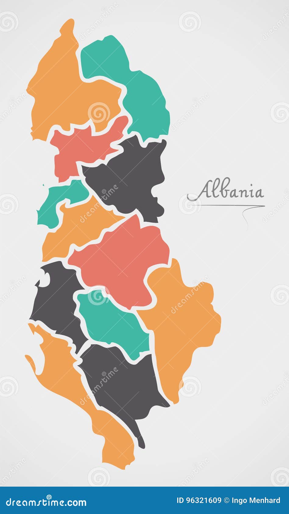 Albania Map with States and Modern Round Shapes Stock Vector ...