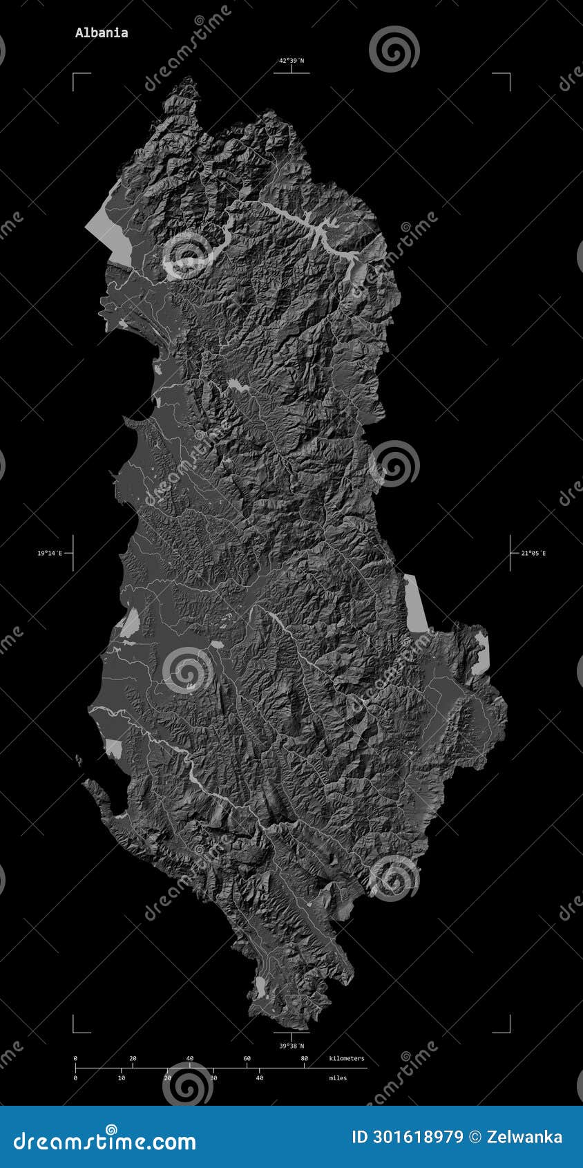 Albania Shape on Black. Bilevel Stock Illustration - Illustration of ...