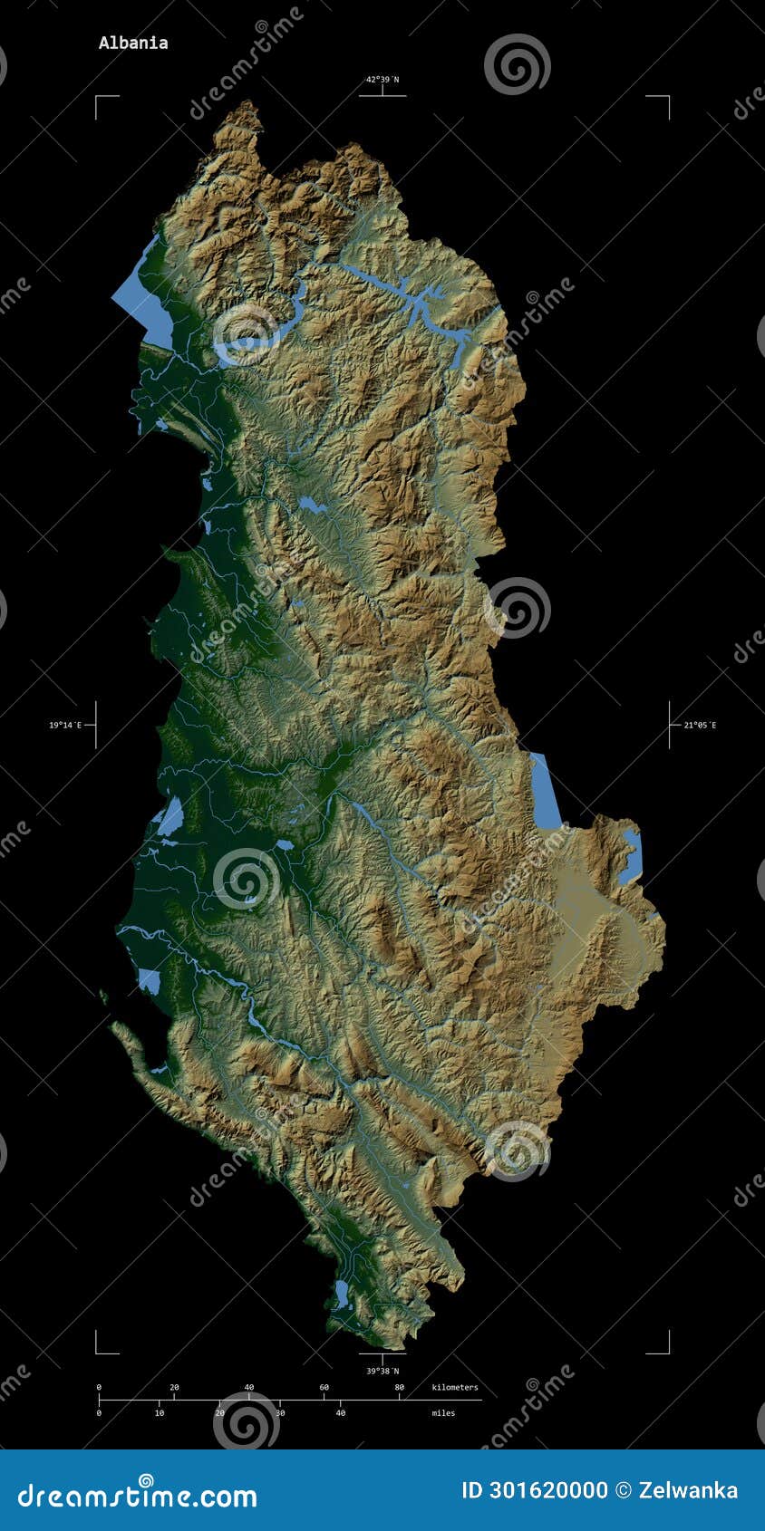 Albania Shape on Black. Physical Stock Illustration - Illustration of ...