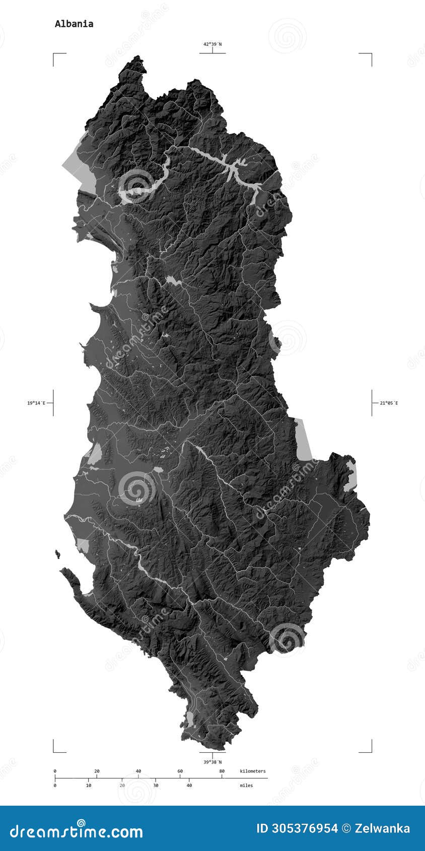 Albania Shape on White. Grayscale Stock Illustration - Illustration of ...