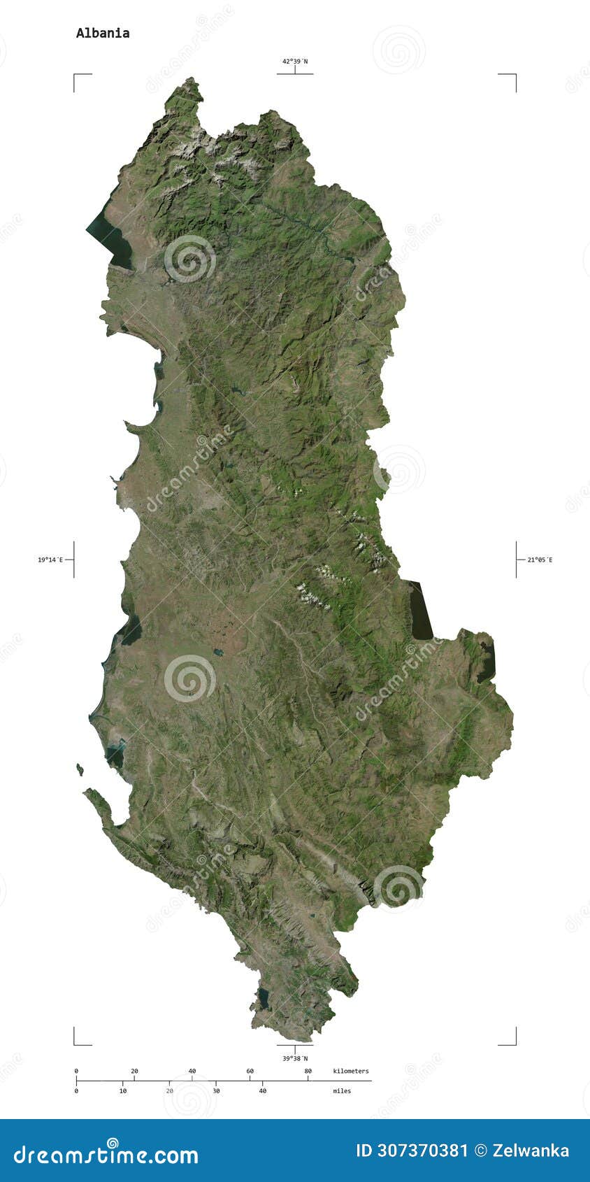 Albania Shape on White. High-res Satellite Stock Illustration ...