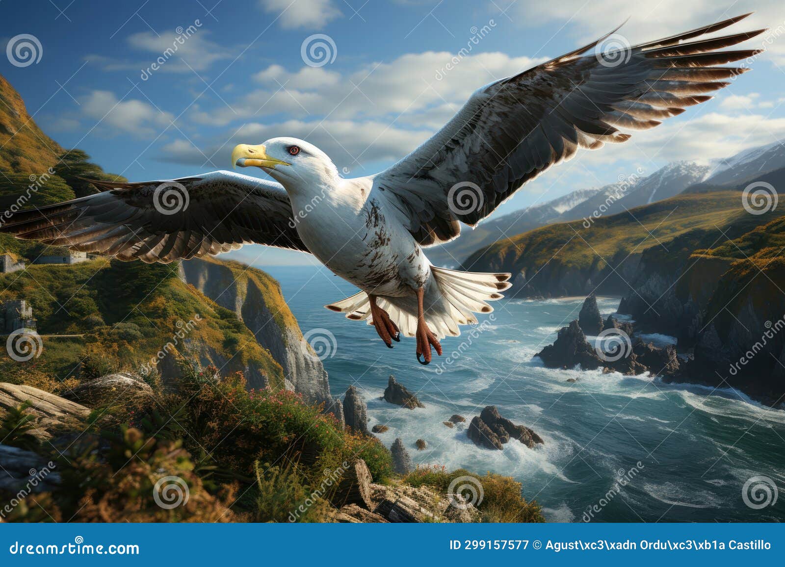 Albatross Flying Over the Ocean Cliffs. Stock Image - Image of wings ...