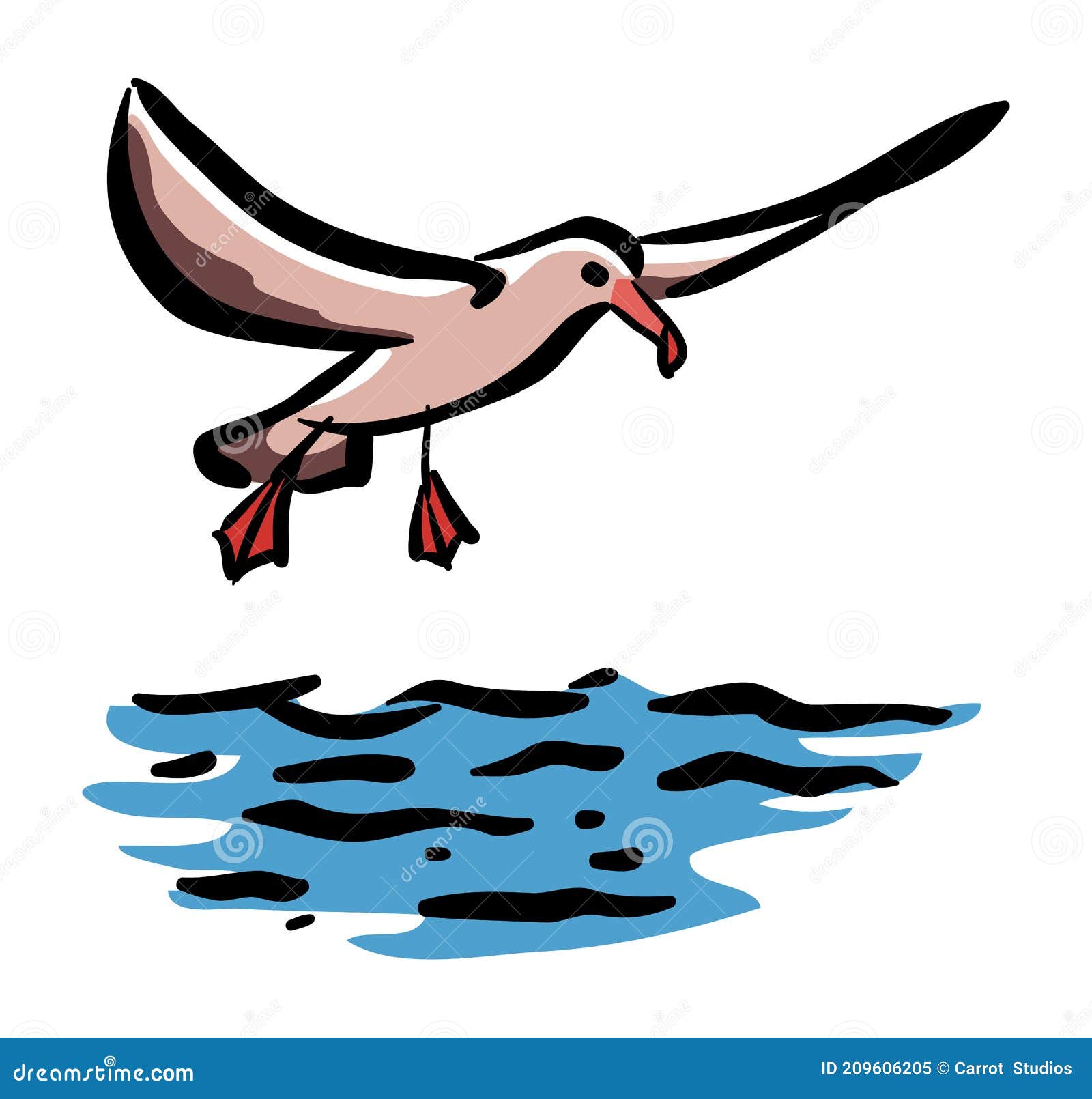 Albatross And Sea Mew Flying. Hand Drawn Sketch Bird. Vector Black Ink ...