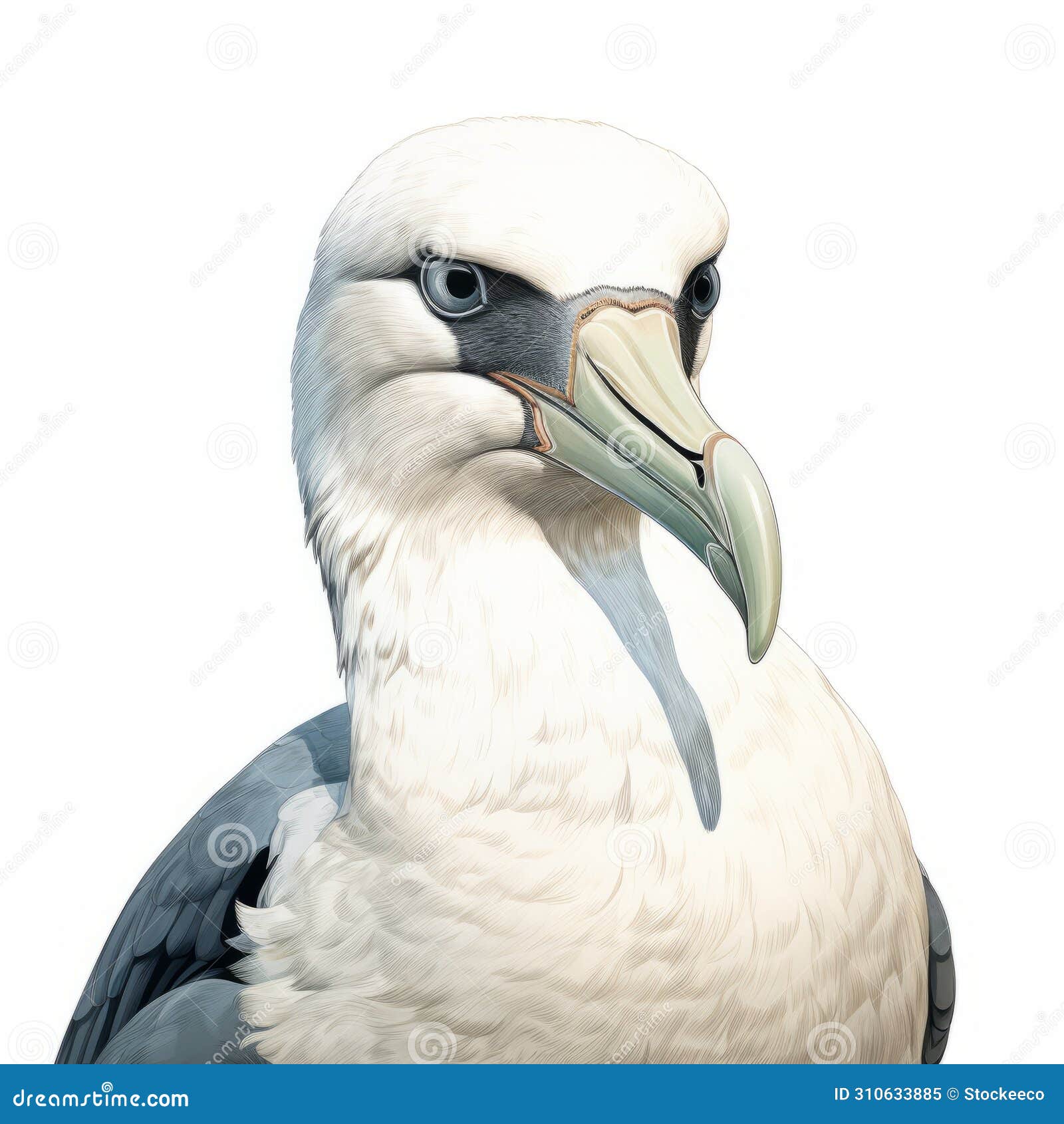 Detailed Front View Albatross Close-up Flat Drawing on White Background ...