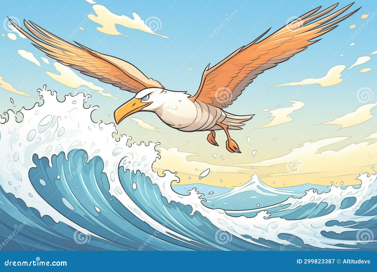 Albatross Gracefully Swooping Low Above Ocean Waves Stock Image - Image ...