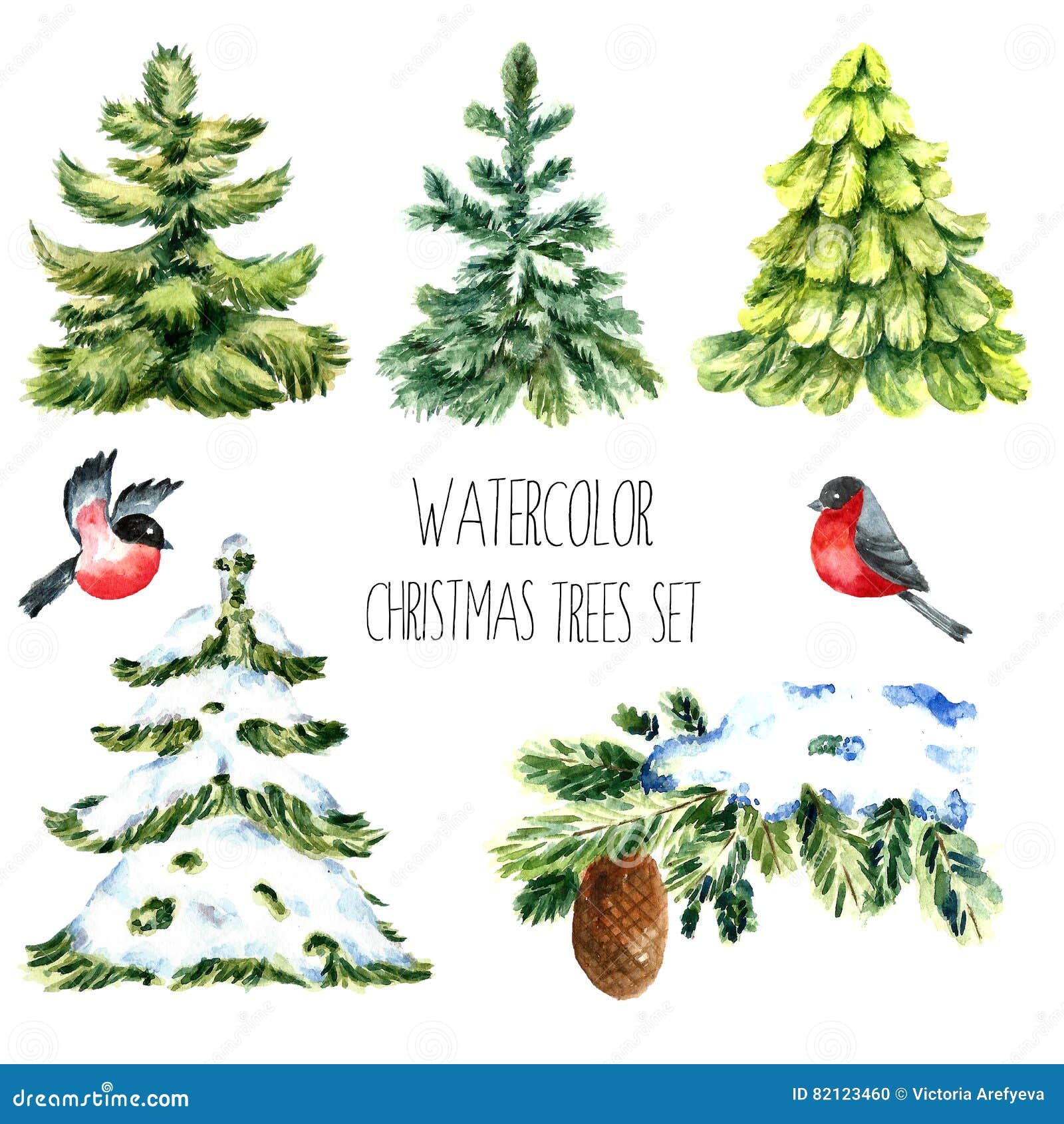 Alberi Di Natale Dell'acquerello Illustrazione Vettoriale ...