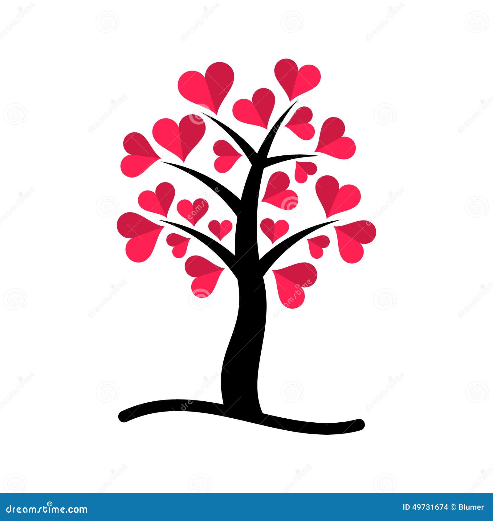 Albero con i cuori rossi illustrazione vettoriale. Illustrazione di ...