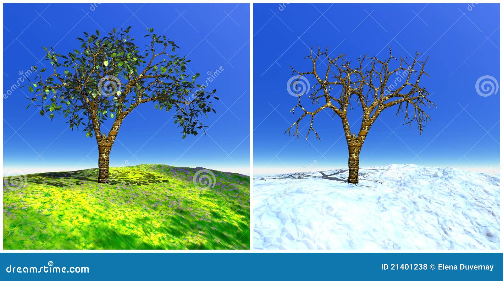 Albero Di Inverno E Di Estate Illustrazione di Stock - Illustrazione di ...