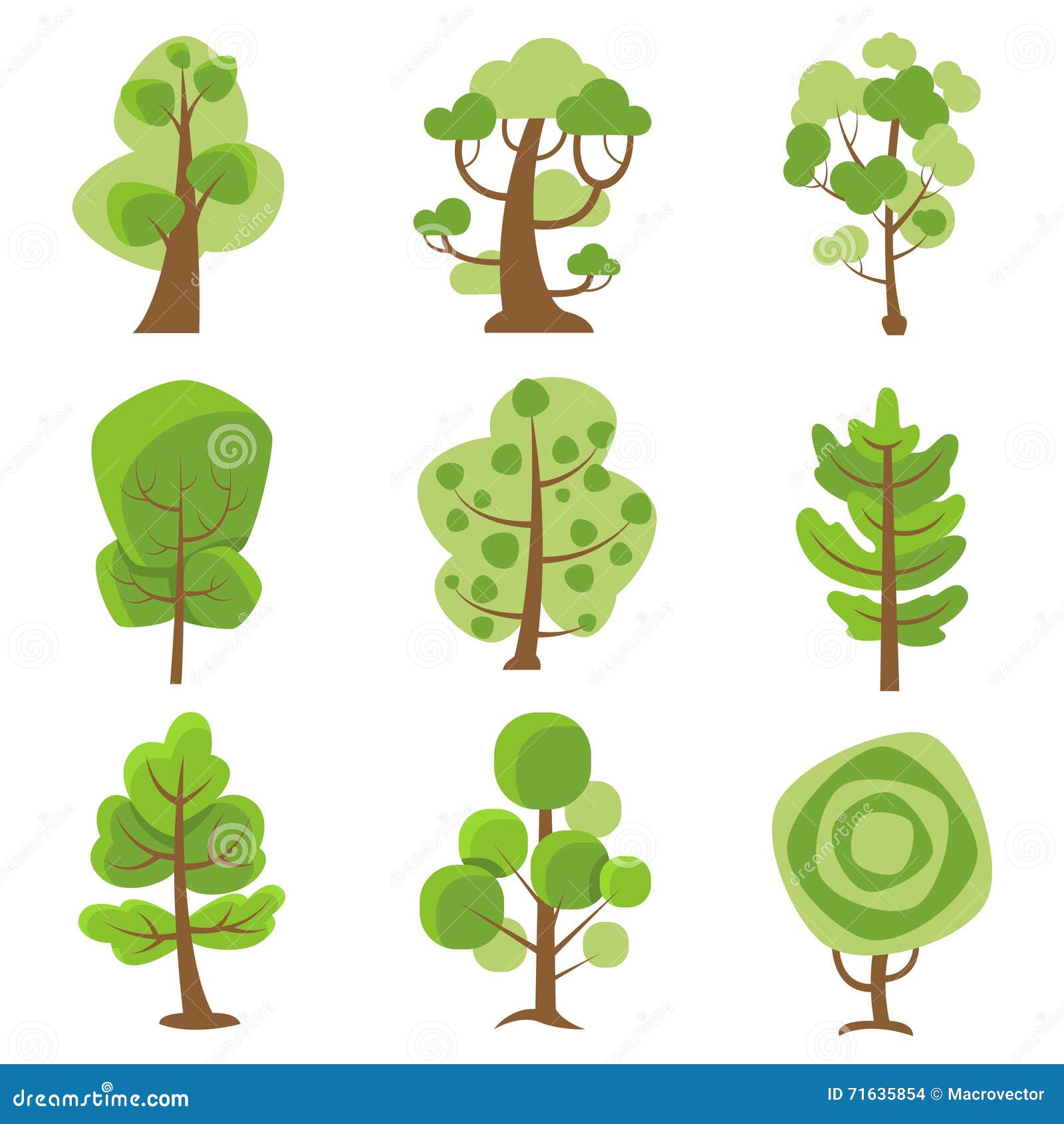 Albero Logo Cartoon Decorative Icons Illustrazione Vettoriale ...