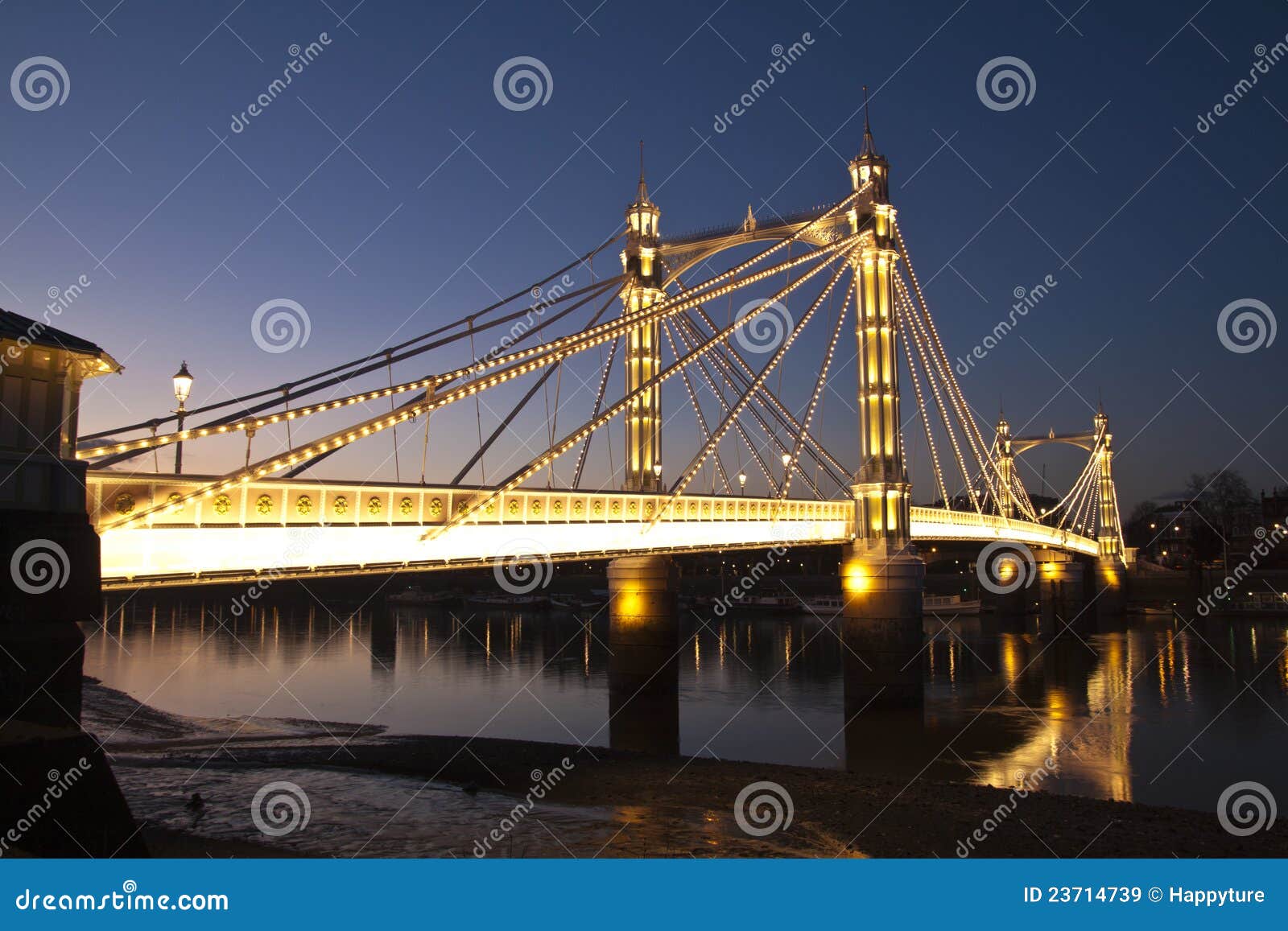 Albert Bridge, Chelsea, London at Night Stock Image - Image of ...