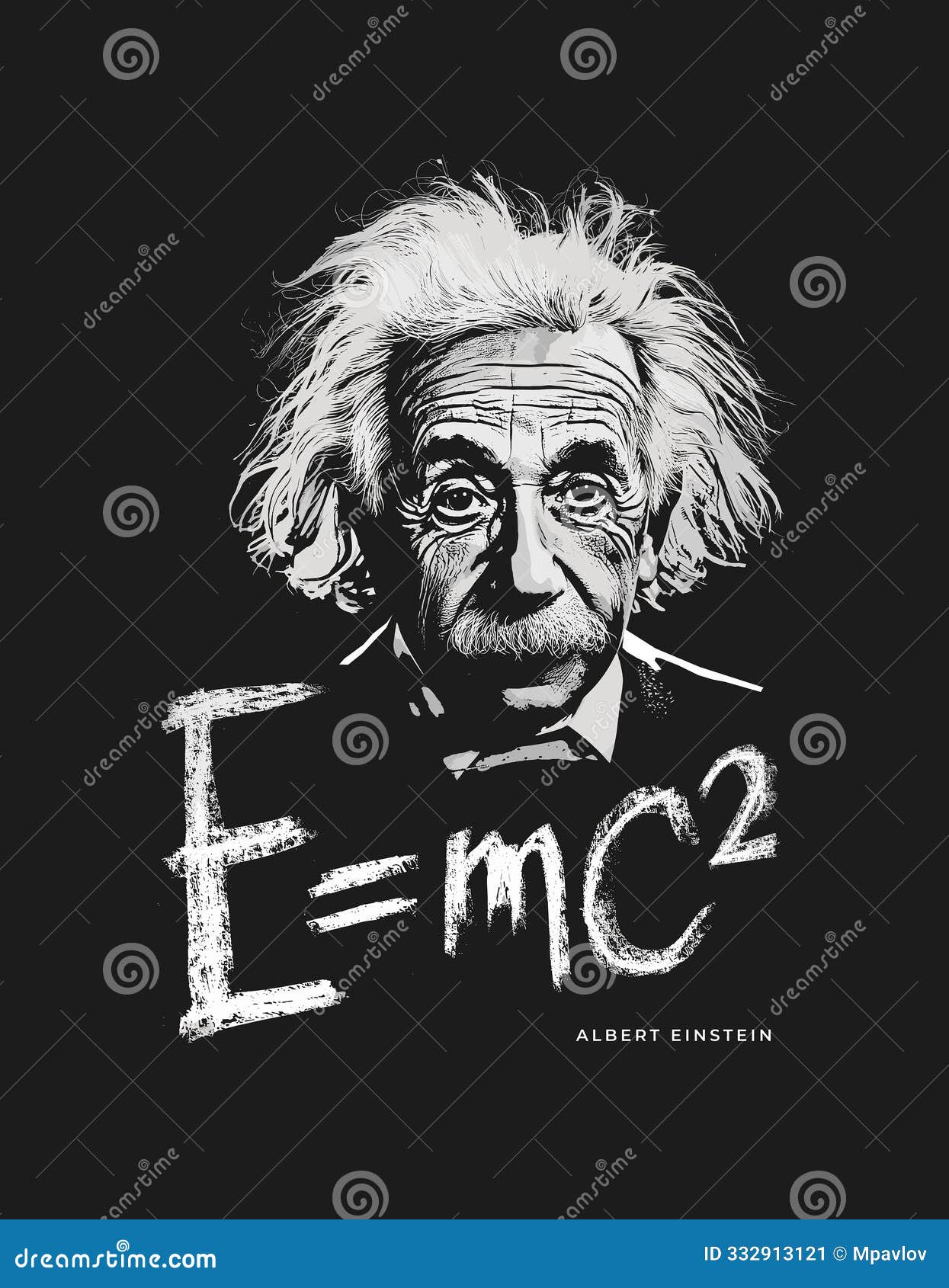 Albert Eisntein with Formula Relativity on Chalckboard. Vector ...