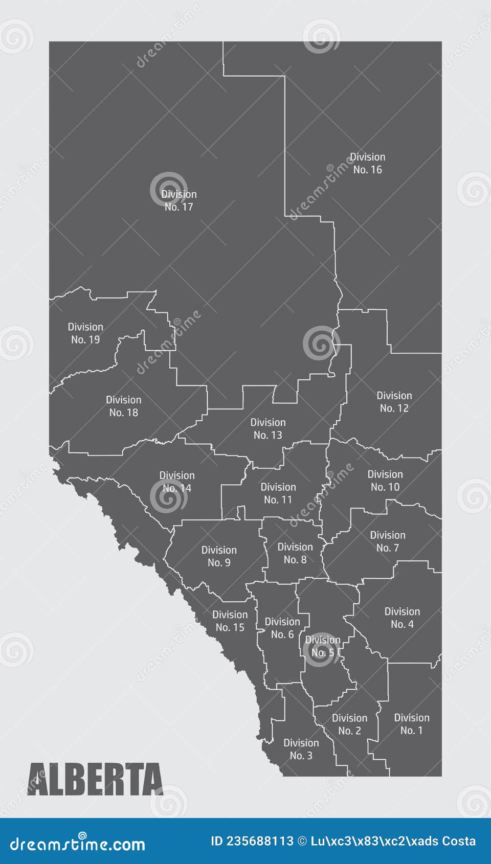 Alberta Province Administrative Map Stock Vector - Illustration of ...