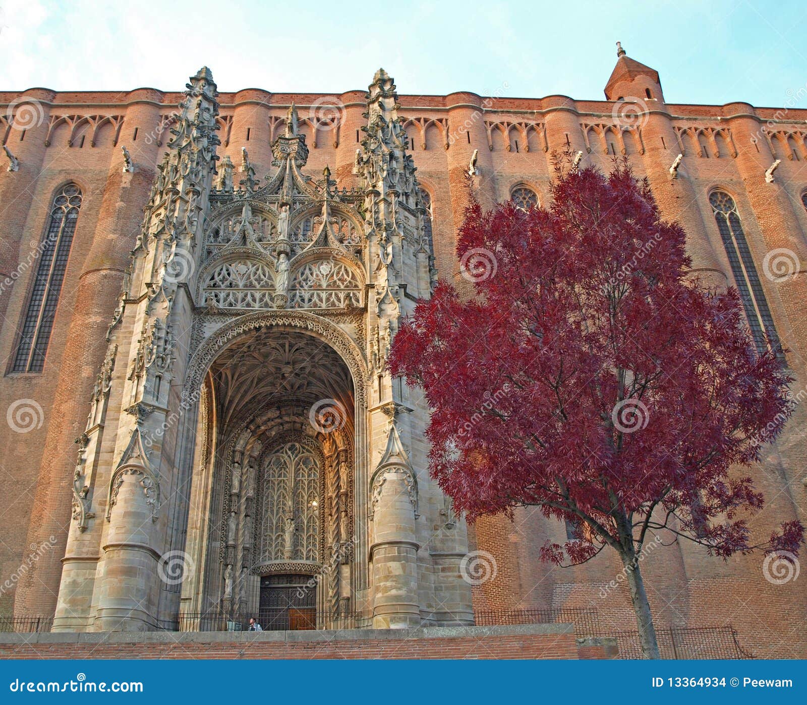 Albi Cathedral France and Its South Portal at Dusk with Red Autumnal ...