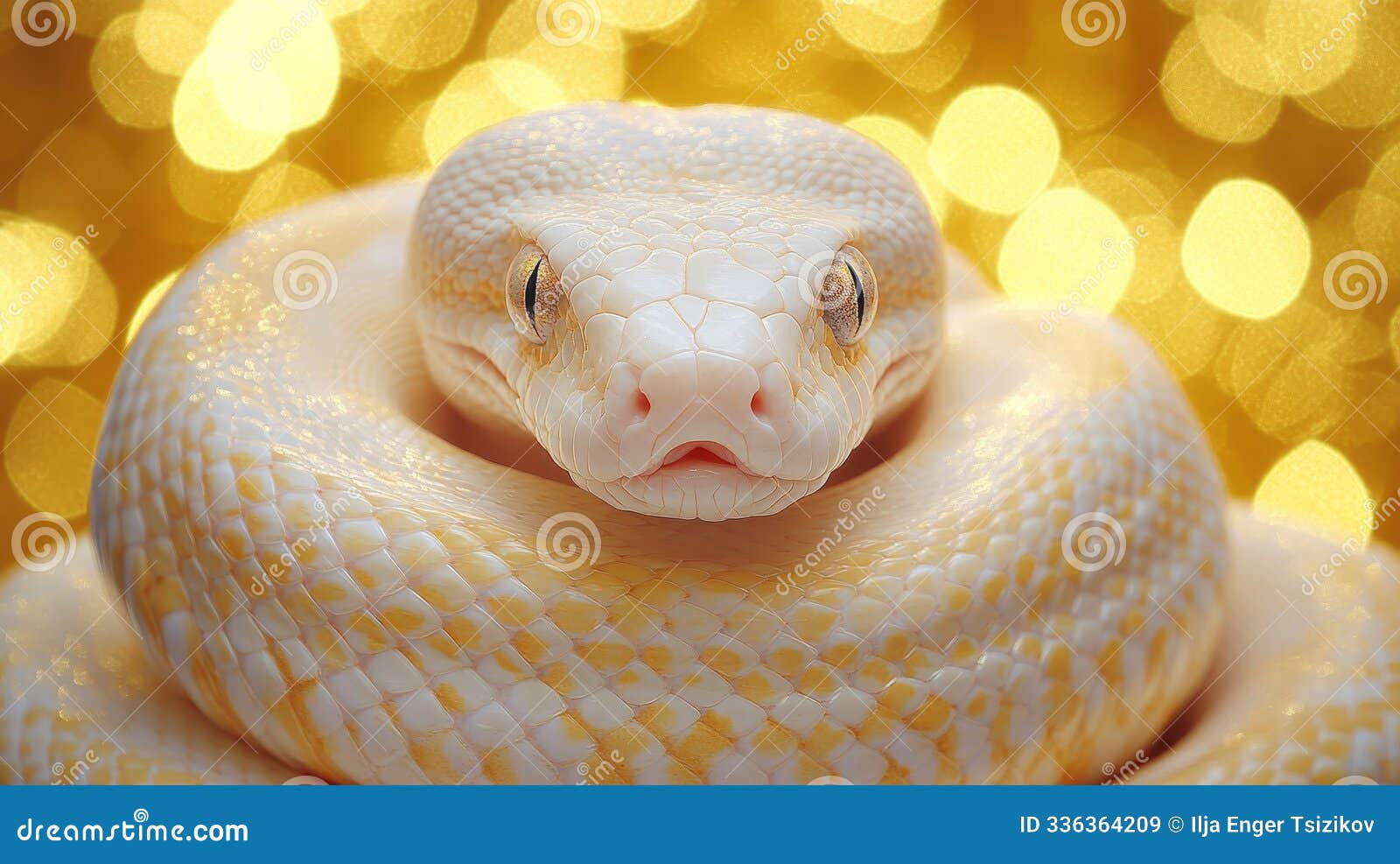 Albino Burmese Python Coiled on Sparkling Gold, Symbol of Good Fortune ...