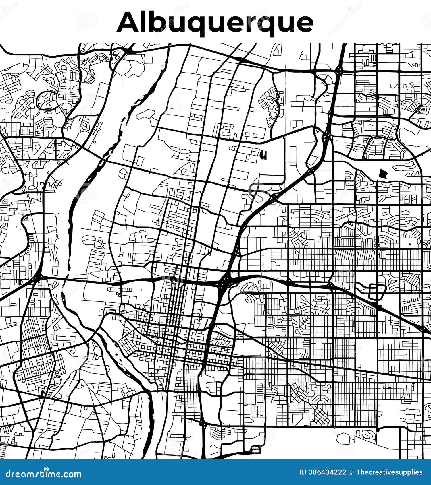 Albuquerque City Map, Cartography Map, Street Layout Map Stock Vector ...