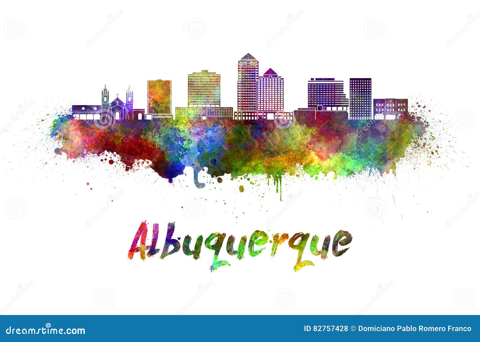 Albuquerque Skyline in Watercolor Stock Illustration - Illustration of ...